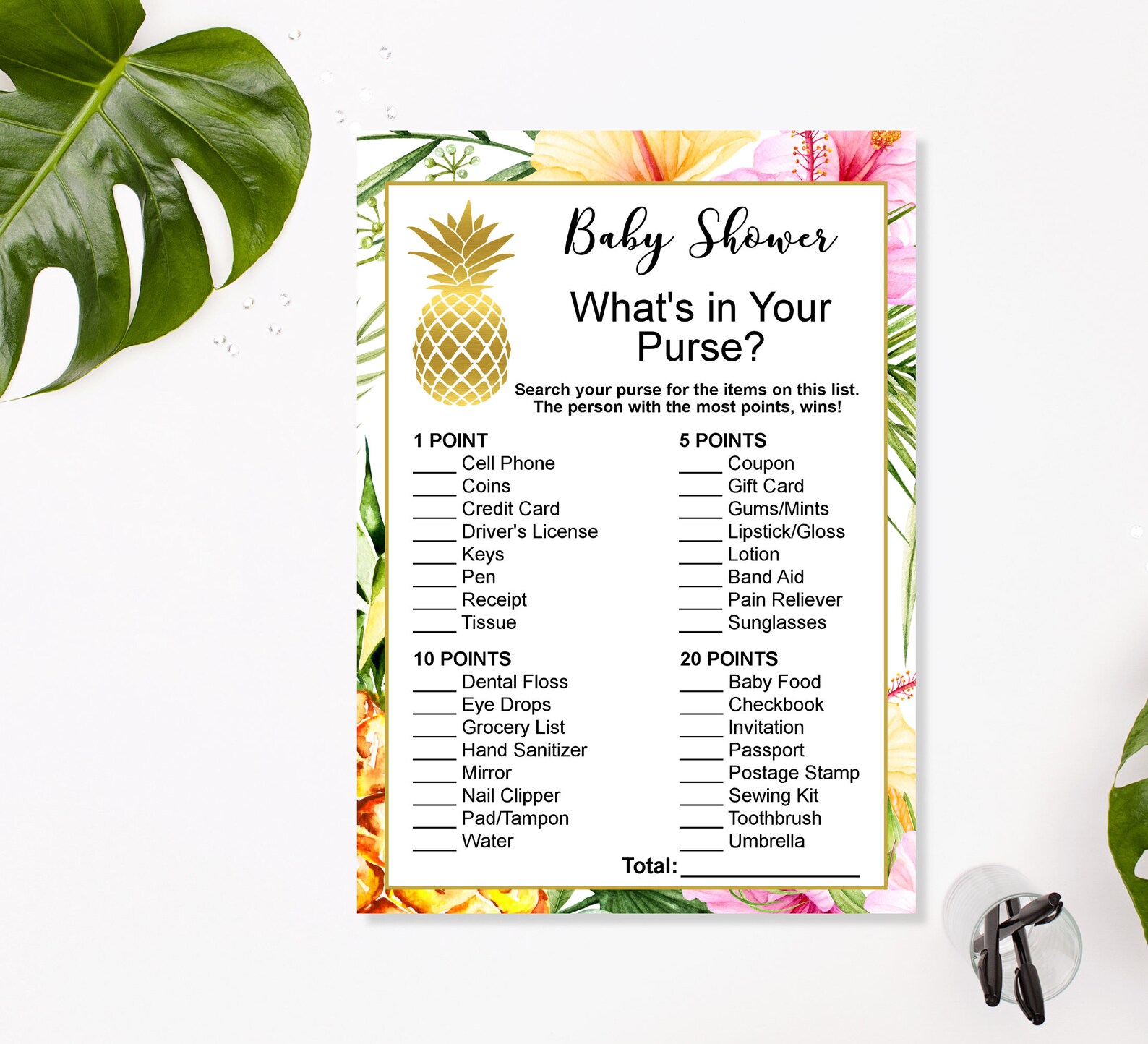Tropical Baby Shower Game Bundle Hawaiian Baby Shower Gold Pineapple ...
