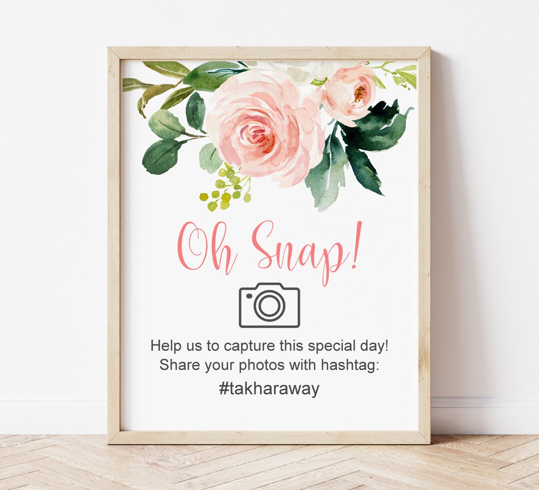 Custom Hashtag Sign Oh Snap Photo Sign Pink Blush Bridal Shower Baby ...