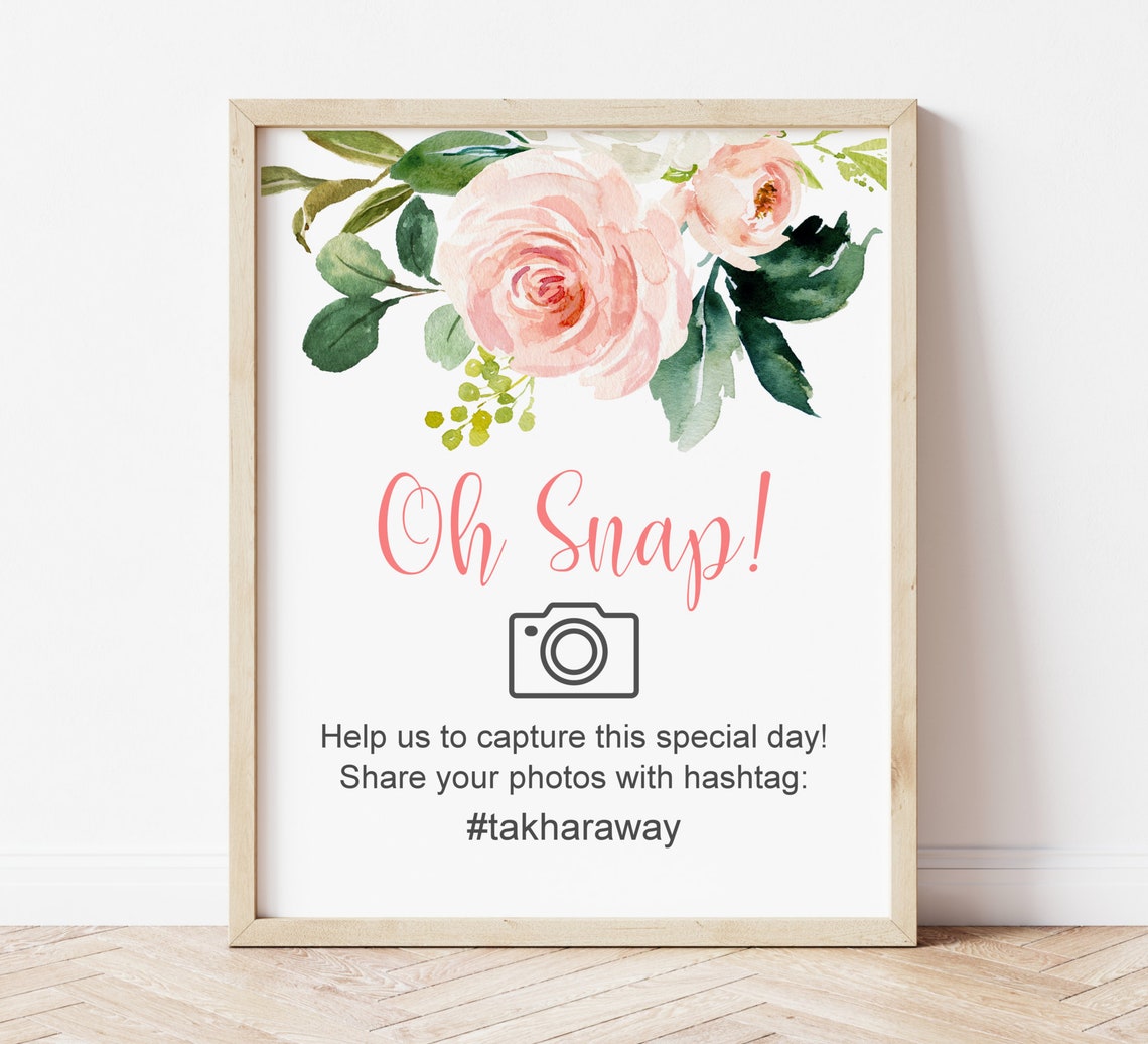 Custom Hashtag Sign Oh Snap Photo Sign Pink Blush Bridal - Etsy