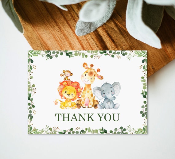 Jungle Animals Folded Thank You Cards Jungle Baby Shower Birthday ...