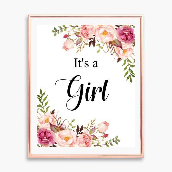 Pink Floral It’s a Girl Baby Shower Sign Printable Gender - Etsy