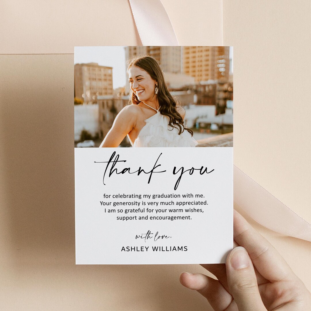 Editable Simple Graduation Thank You Card With Photo Grad Thank You ...