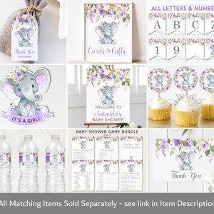 PRINTABLE Elephant Centerpieces Purple Elephant Cake Topper Elephant ...