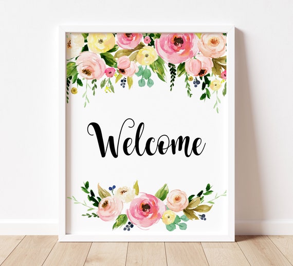 Welcome Sign Floral Welcome Sign Pink Floral Garden Theme Welcome Table ...