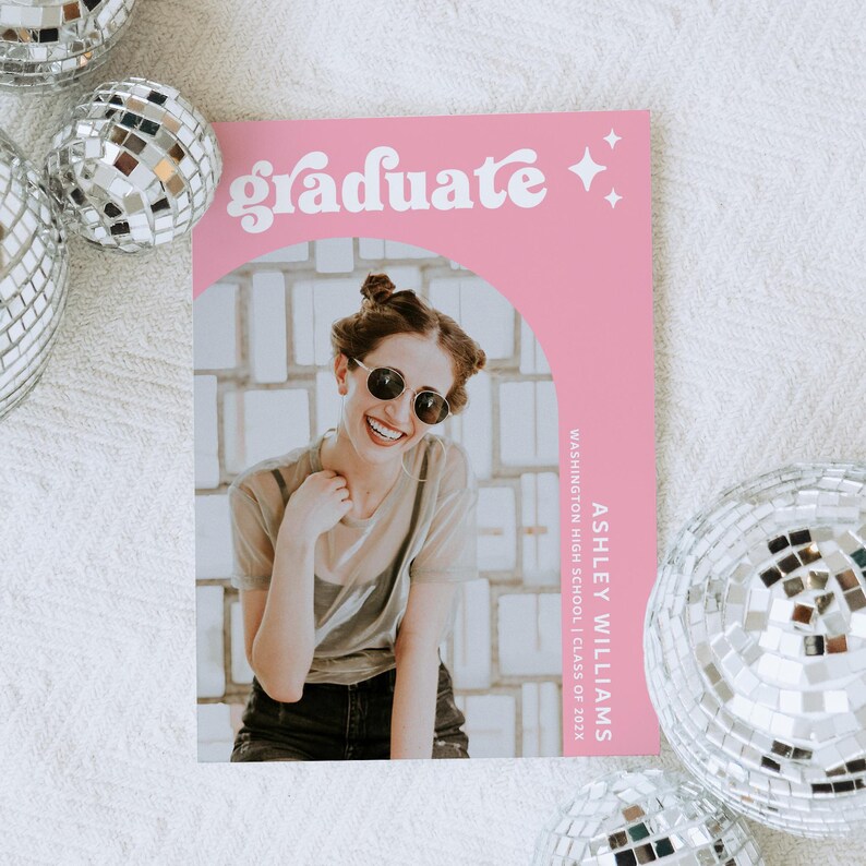 Editable Pink Graduation Invitation Graduation Announcement Card Arch ...