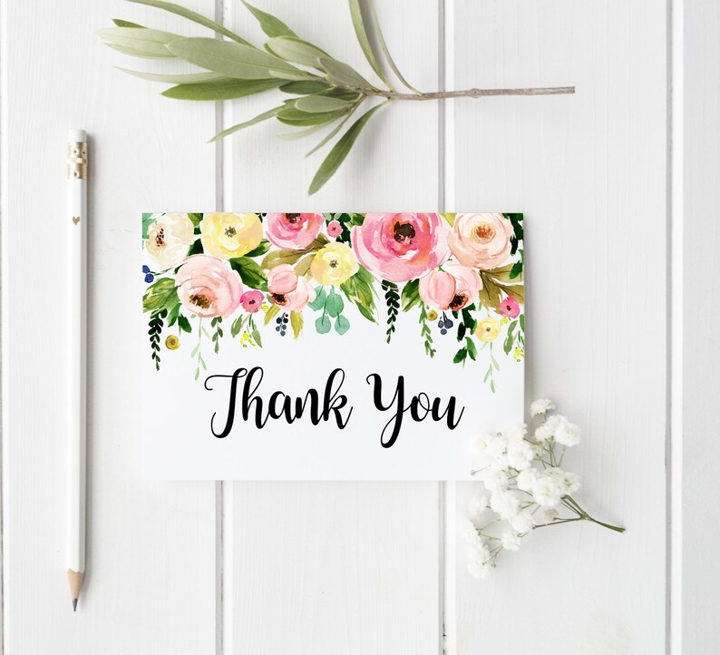 Floral Thank You Card Template Printable Thank You Folded Note | Etsy