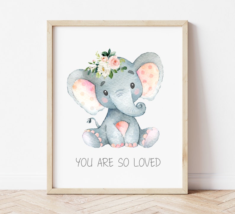 Elephant Wall Art Printable Pink Elephant Baby Shower Elephant Birthday ...