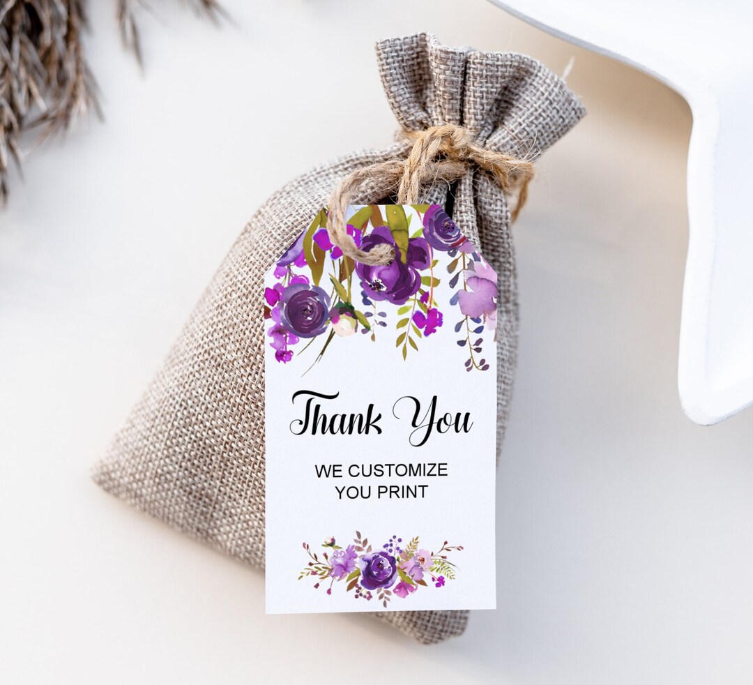 Purple Floral Thank You Tags Custom Favor Tags Printable Digital File ...