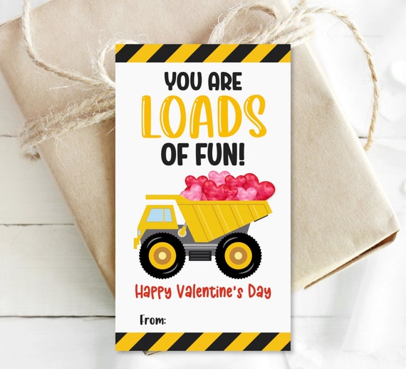 Kids Valentine Tag Construction Valentines Day Gift Tag Dump Truck ...