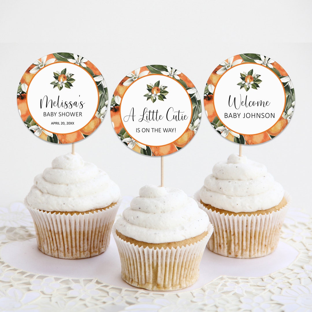 Editable Orange Citrus Cupcake Toppers Little Cutie Baby Shower Summer ...