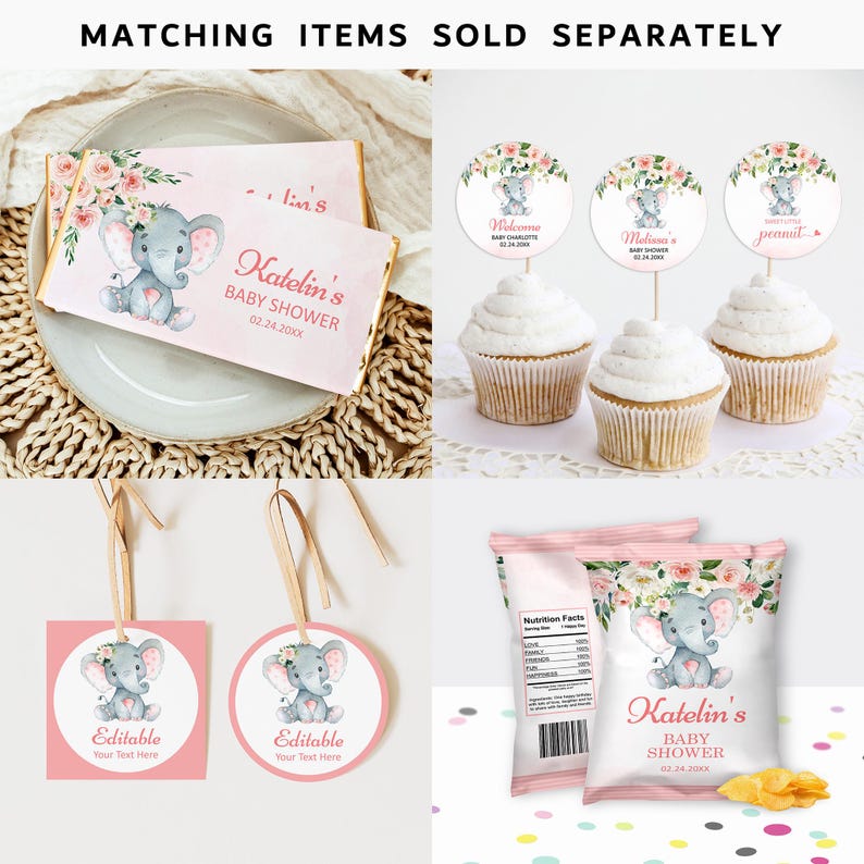 Editable Pink Elephant Baby Shower Welcome Sign Printable Corjl 0121 ...