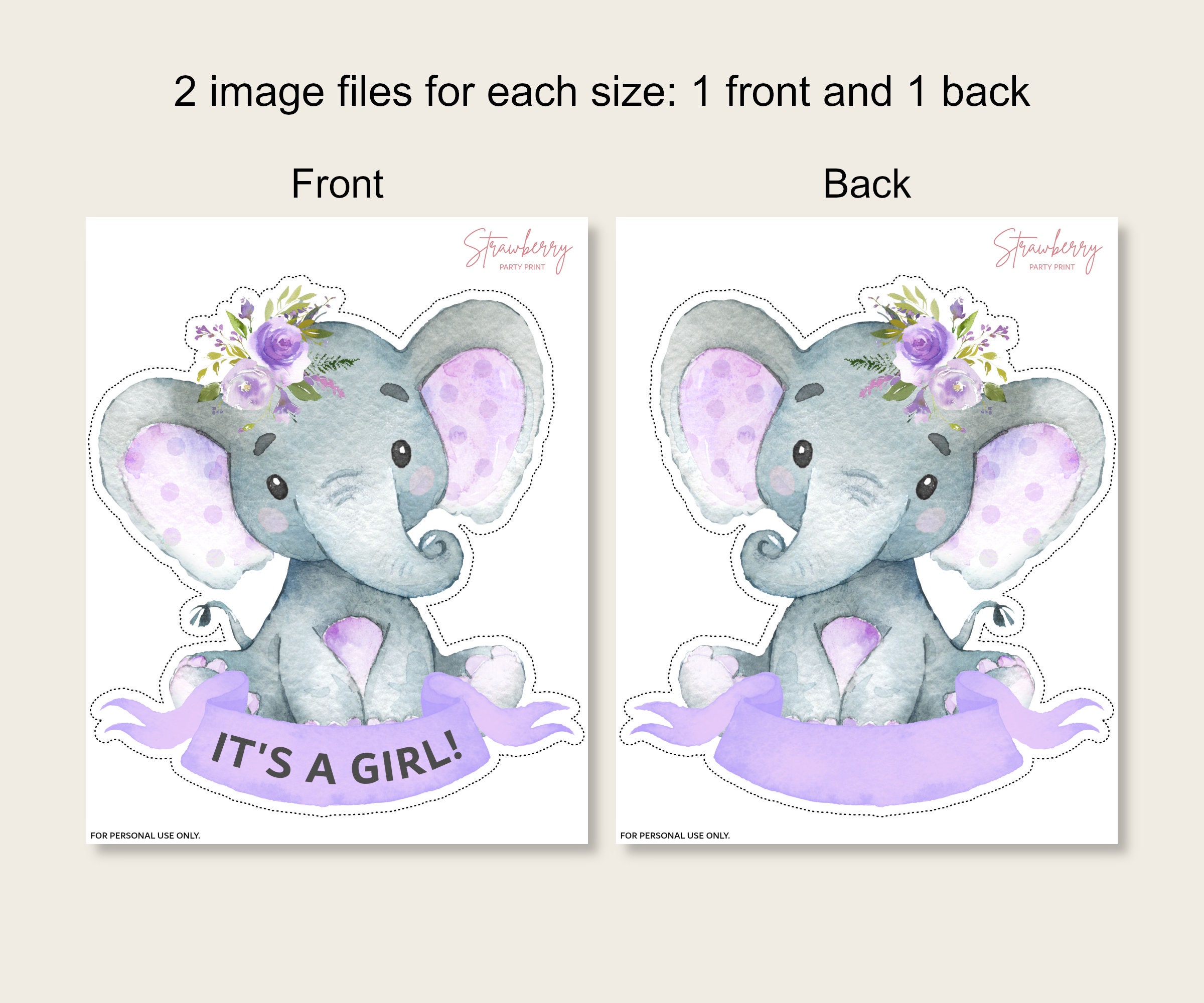 PRINTABLE Elephant Centerpieces Purple Elephant Baby Shower - Etsy