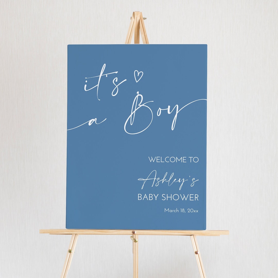 Editable Boy Baby Shower Welcome Sign Template Blue Baby Shower ...