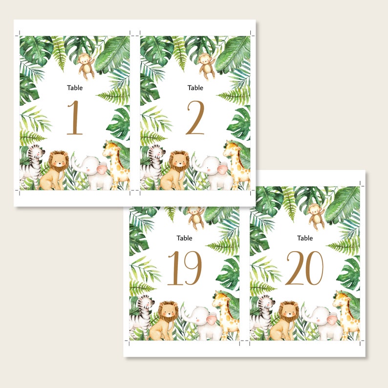 Table Number Cards Jungle Safari Animals Printable Table - Etsy
