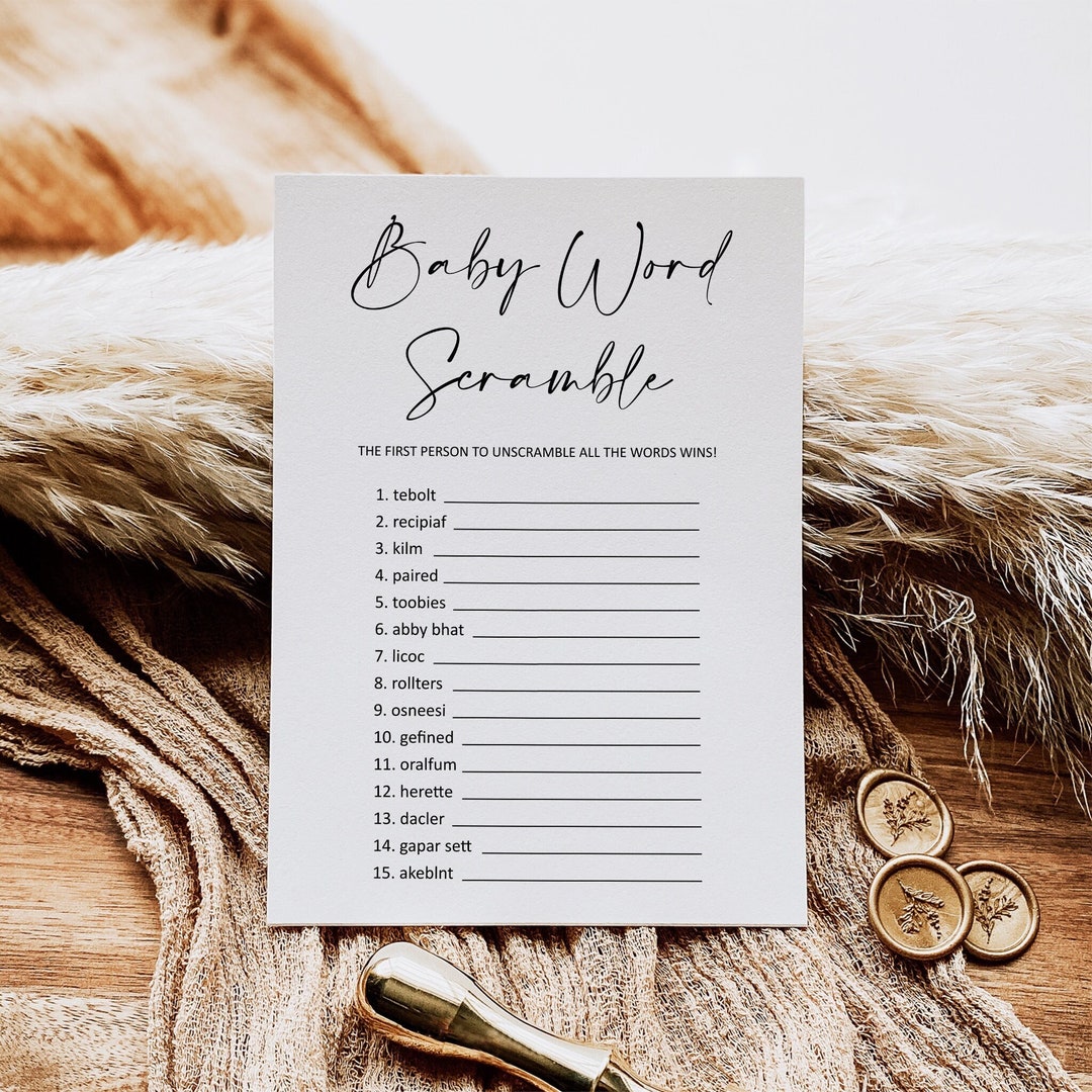 Editable Baby Shower Word Scramble With Answer Key Minimalist Modern ...