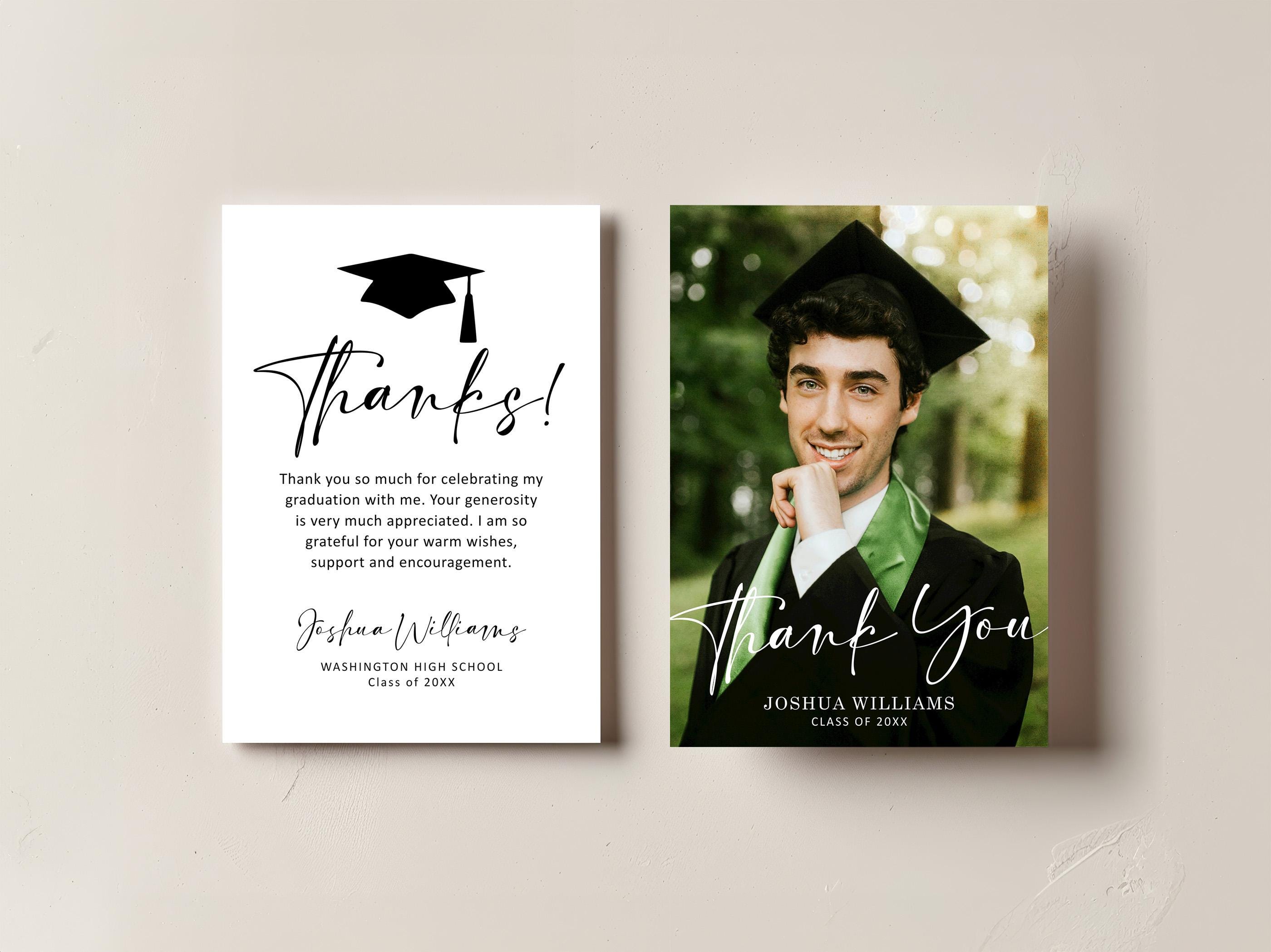 Editable Graduation Thank You Card Photo Thank You Card Postcard ...