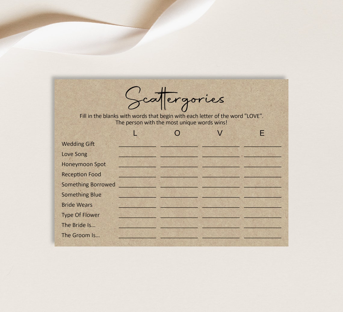 Bridal Shower Scattergories Game Bridal Shower Game Printable - Etsy
