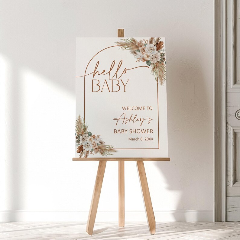 Editable Boho Baby Shower Welcome Sign Earthy Tones Gender Neutral Baby ...