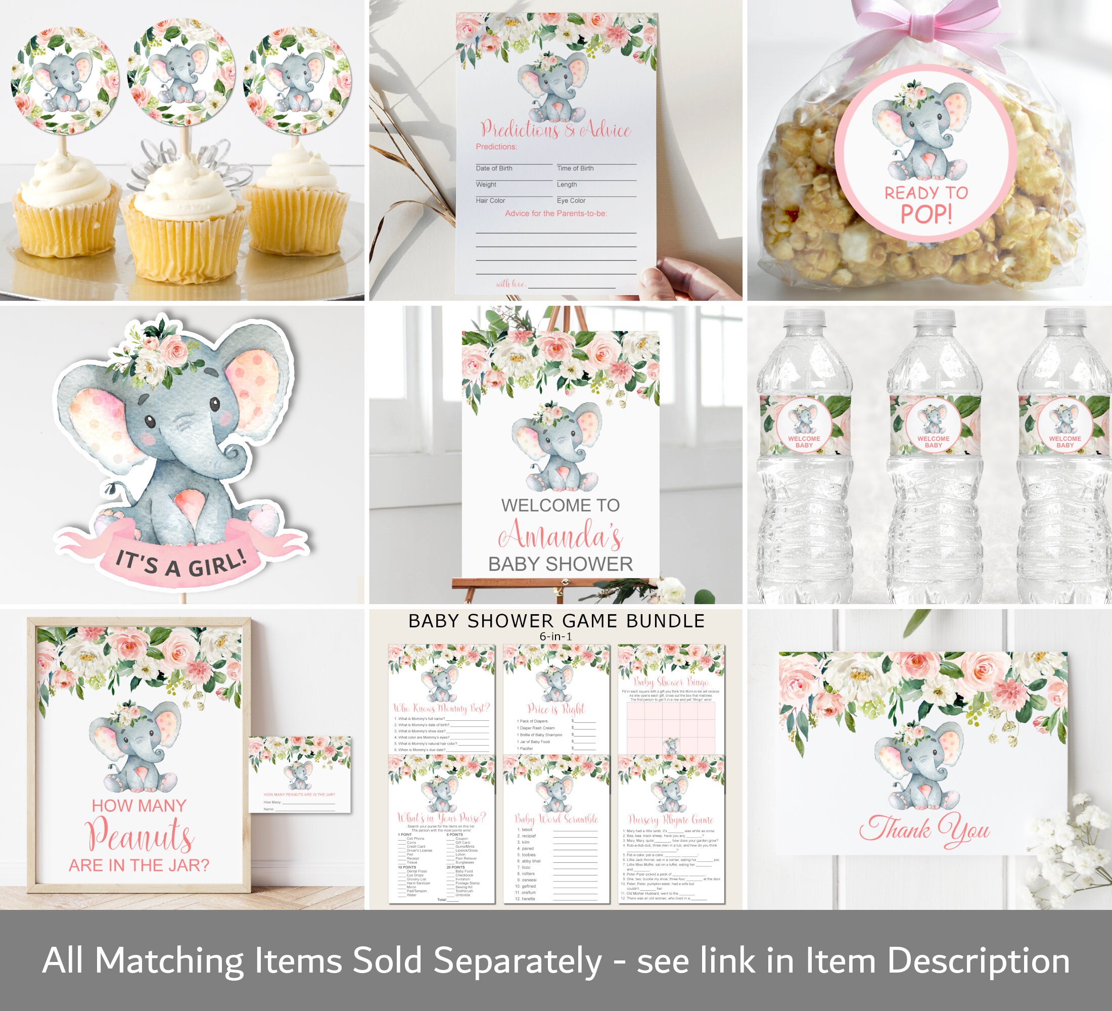 Elephant Gifts Table Sign Printable Gifts & Cards Sign Pink Elephant ...