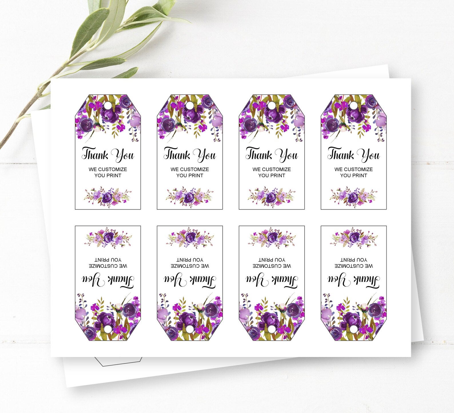 Purple Floral Thank You Tags Custom Favor Tags Printable - Etsy