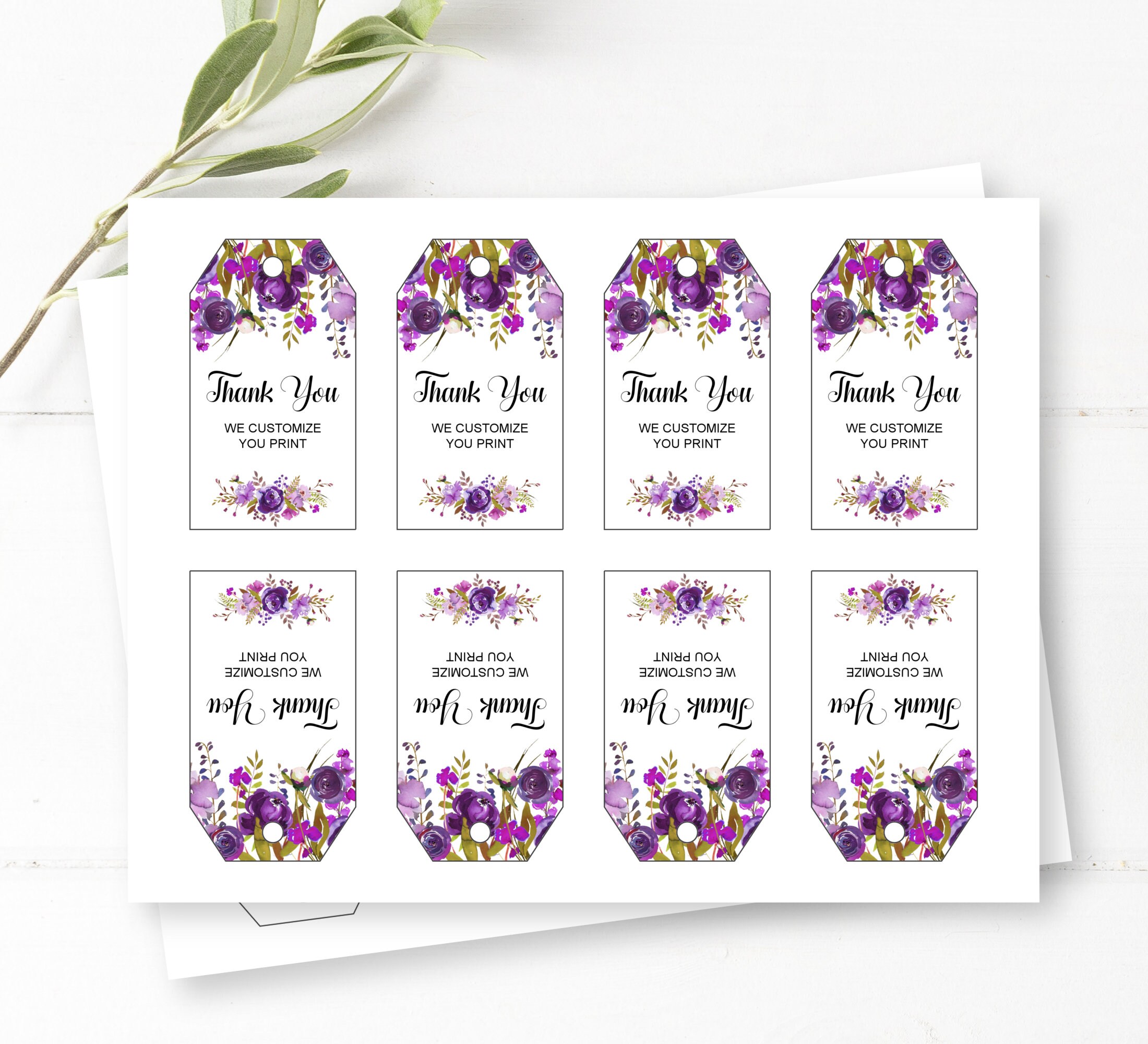 Purple Floral Thank You Tags Custom Favor Tags Printable - Etsy