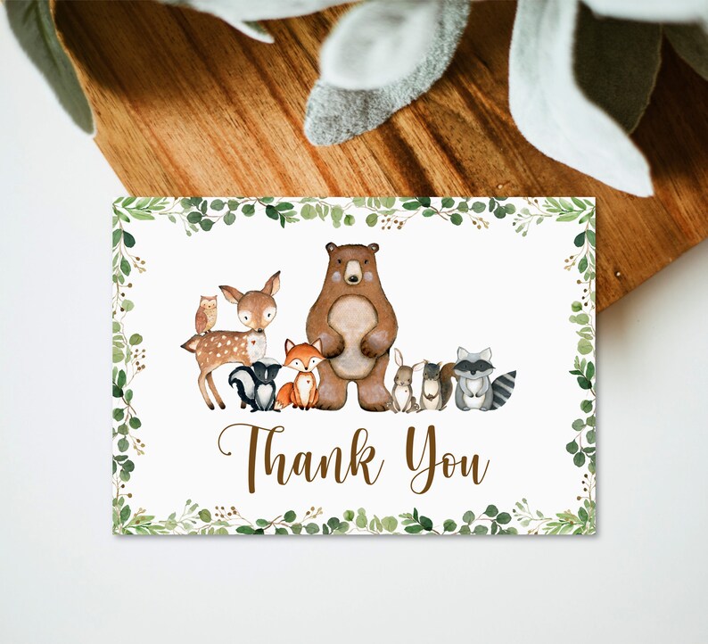 Woodland Animals Thank You Card Greenery Woodland Baby Shower Forest ...