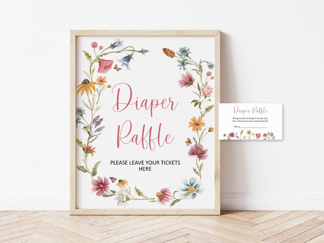 Wildflower Baby Shower Diaper Raffle Tickets & Sign Baby in Bloom ...