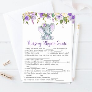 Elephant Baby Shower Games Printable Game Bundle Purple Elephant Girl ...