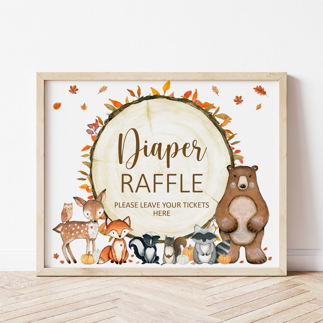 Fall Woodland Diaper Raffle Sign Woodland Baby Shower Sign Woodland ...