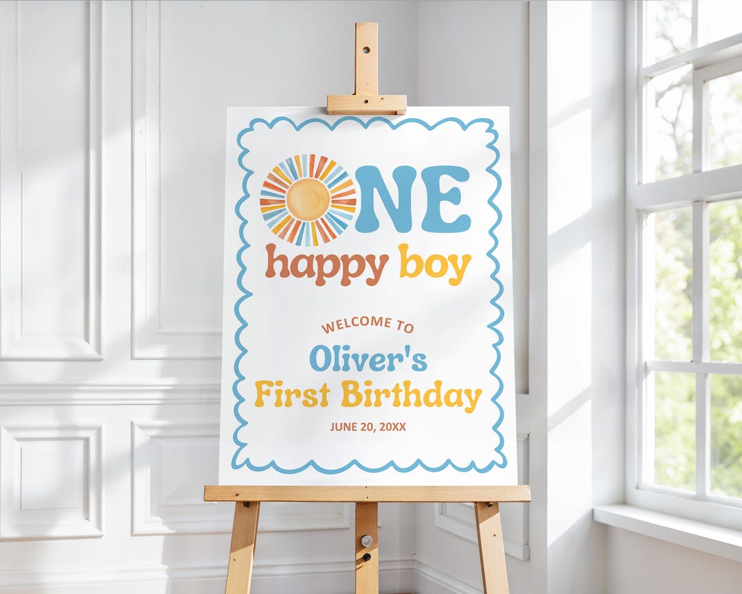 Editable Sun First Birthday Welcome Sign, Sunshine Birthday One Happy ...