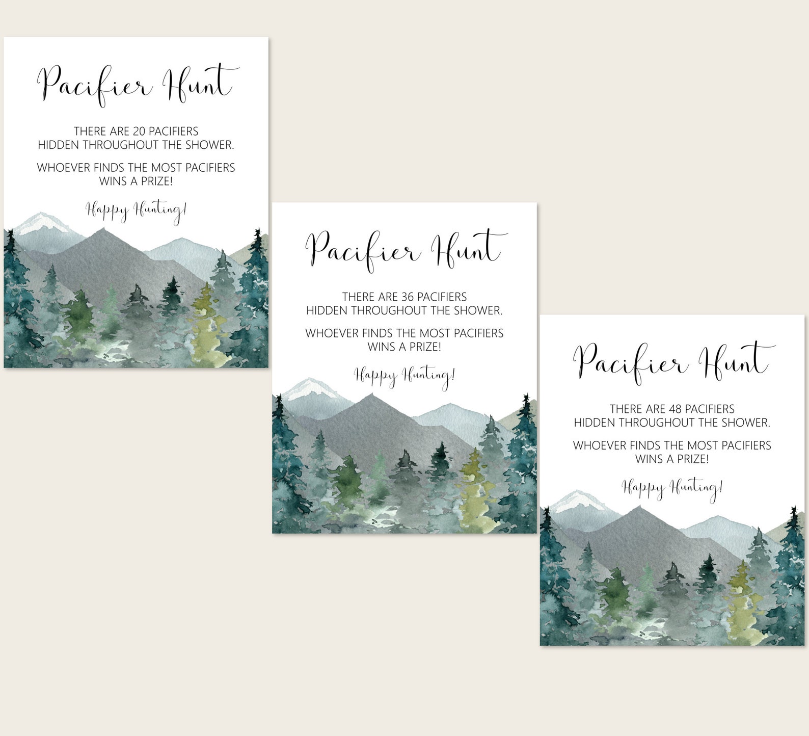 Pacifier Hunt Sign Baby Shower Game Mountains Trees Winter - Etsy