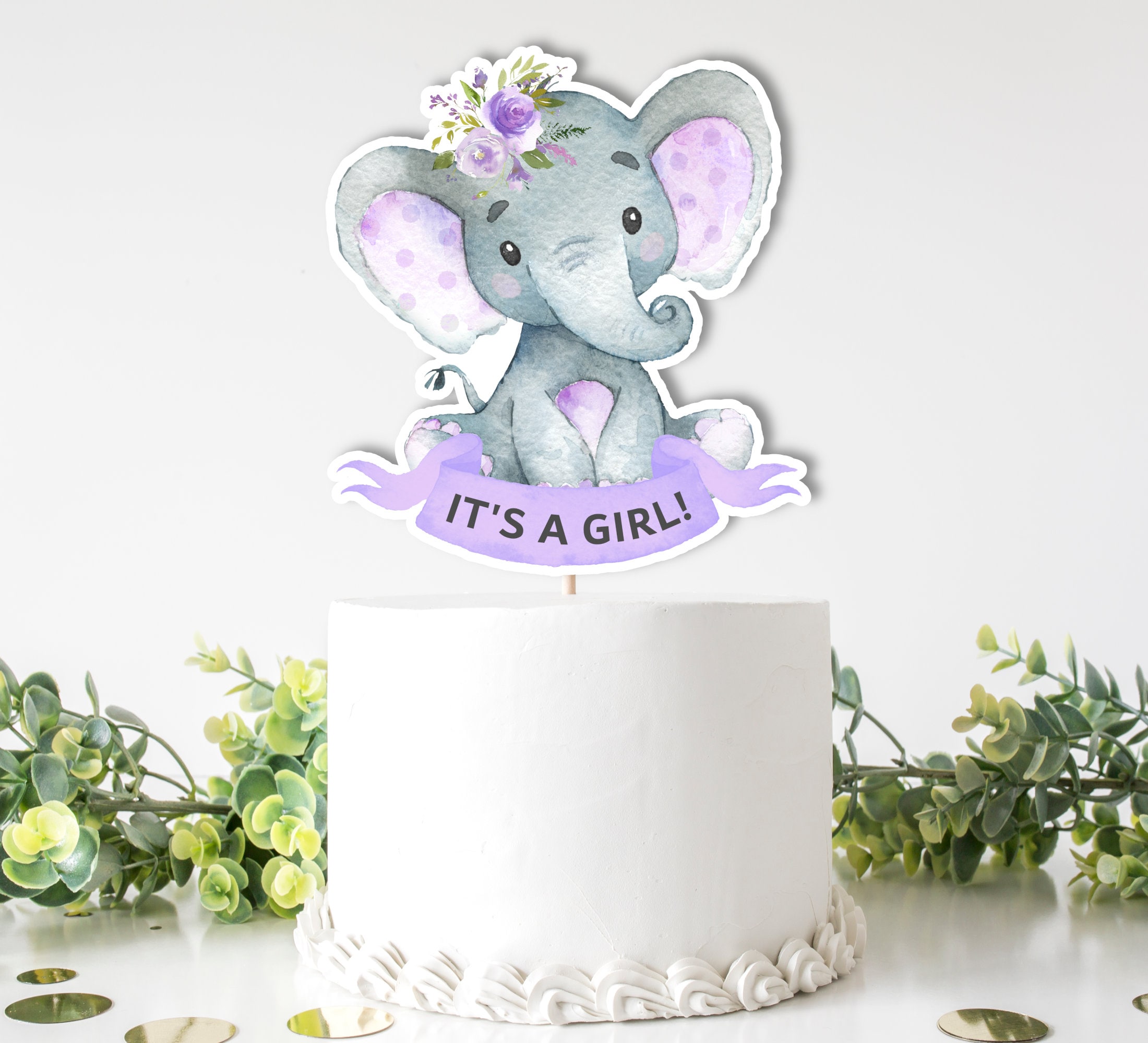 PRINTABLE Elephant Centerpieces Purple Elephant Baby Shower Cake Topper ...