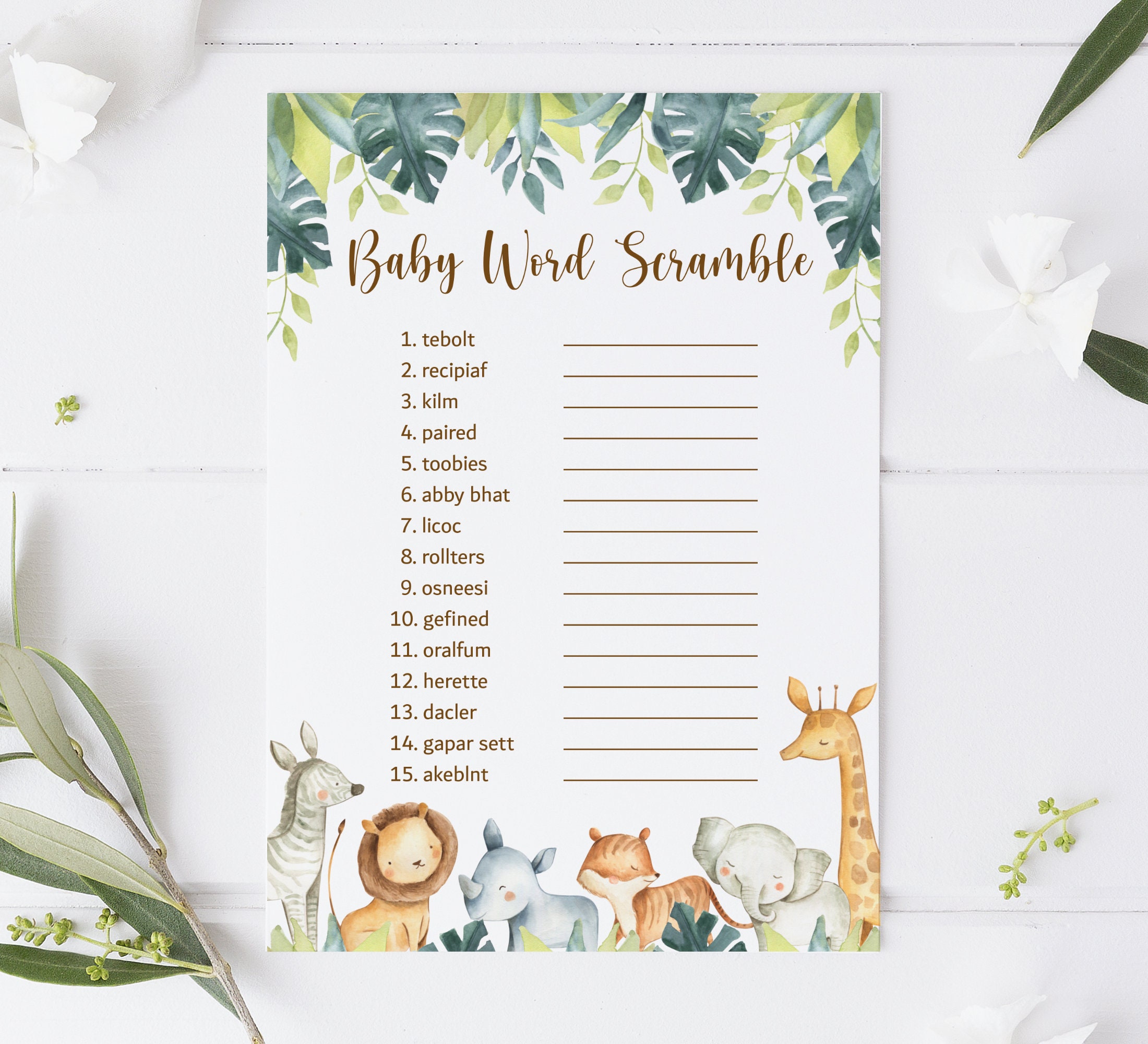 Jungle Baby Shower Games Printable Safari Baby Shower Game | Etsy