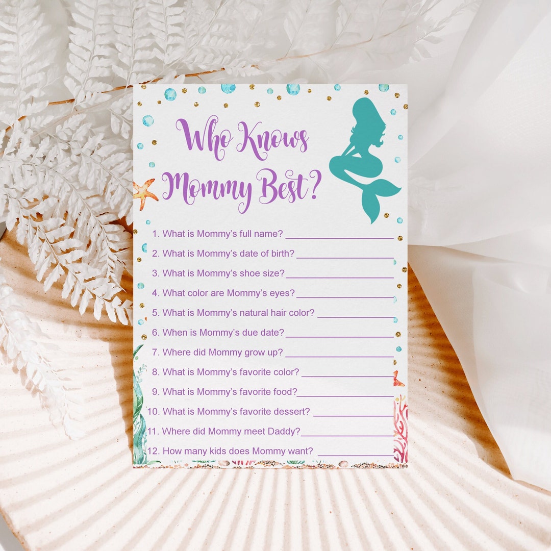 Mermaid Who Knows Mommy Best Game Little Mermaid Baby Shower Game ...