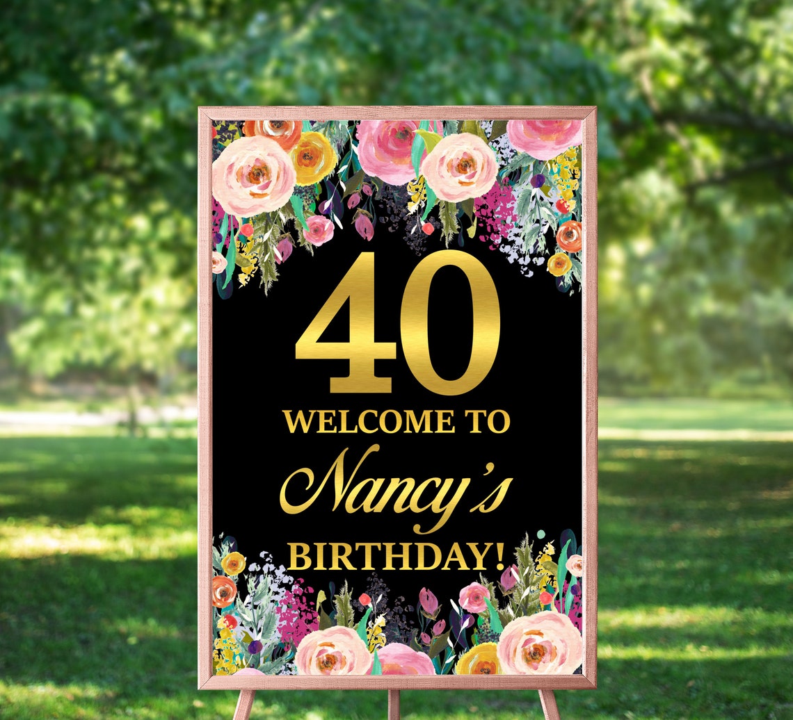 40th Birthday Welcome Sign Gold Welcome Poster Watercolor - Etsy