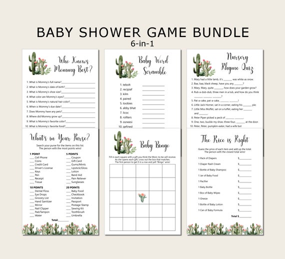 Succulent Cactus Baby Shower Games Printable Game Bundle Boho Fiesta ...