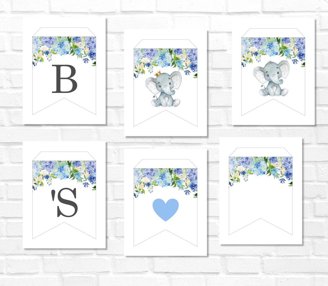 Elephant Banner Printable Boy Elephant Baby Shower Birthday | Etsy