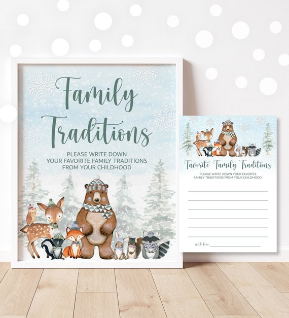 Woodland Baby Shower Family Traditions Cards and Sign Winter Winter ...