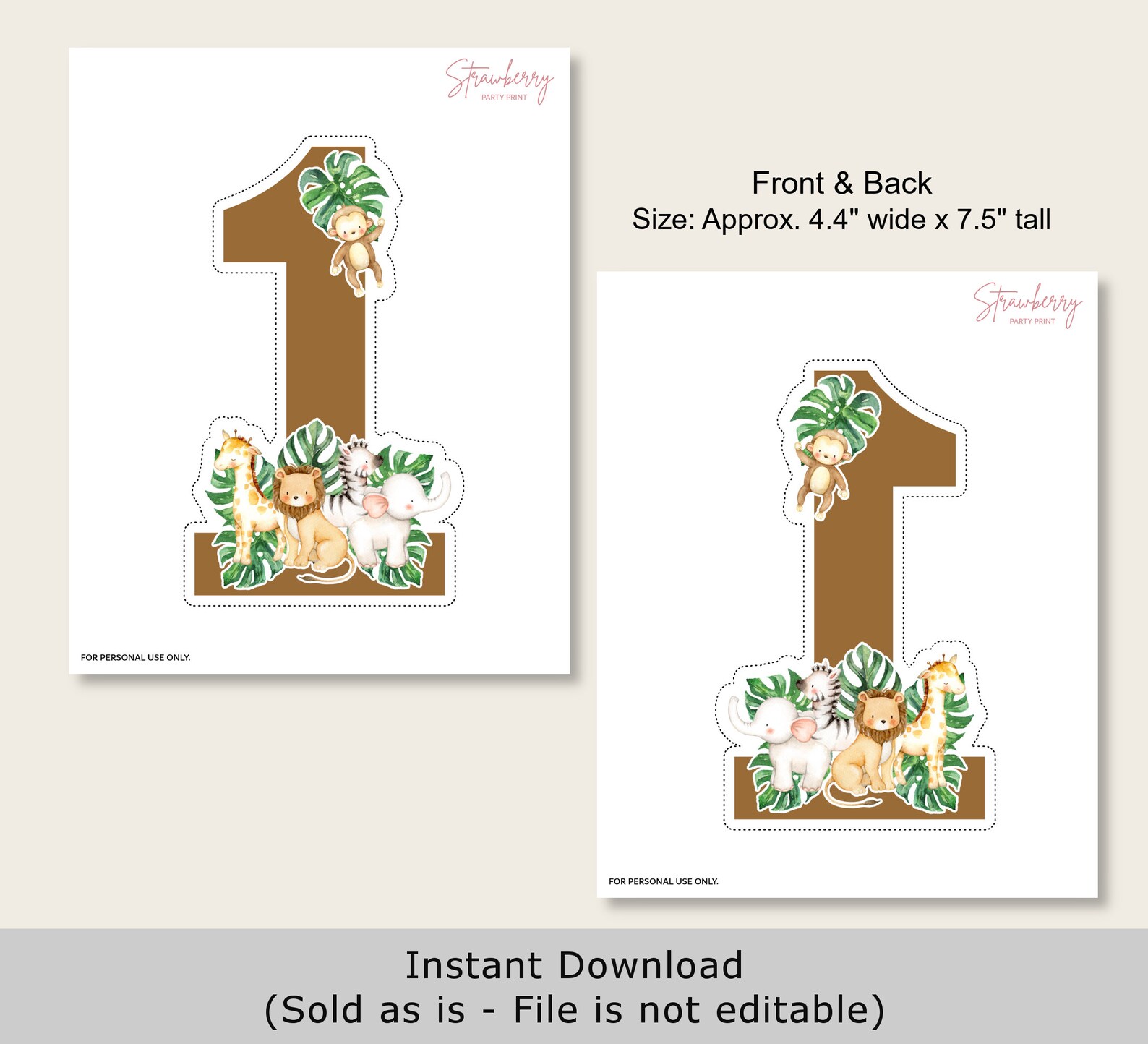 PRINTABLE Jungle Number 1 Cake Topper Jungle First Birthday - Etsy España