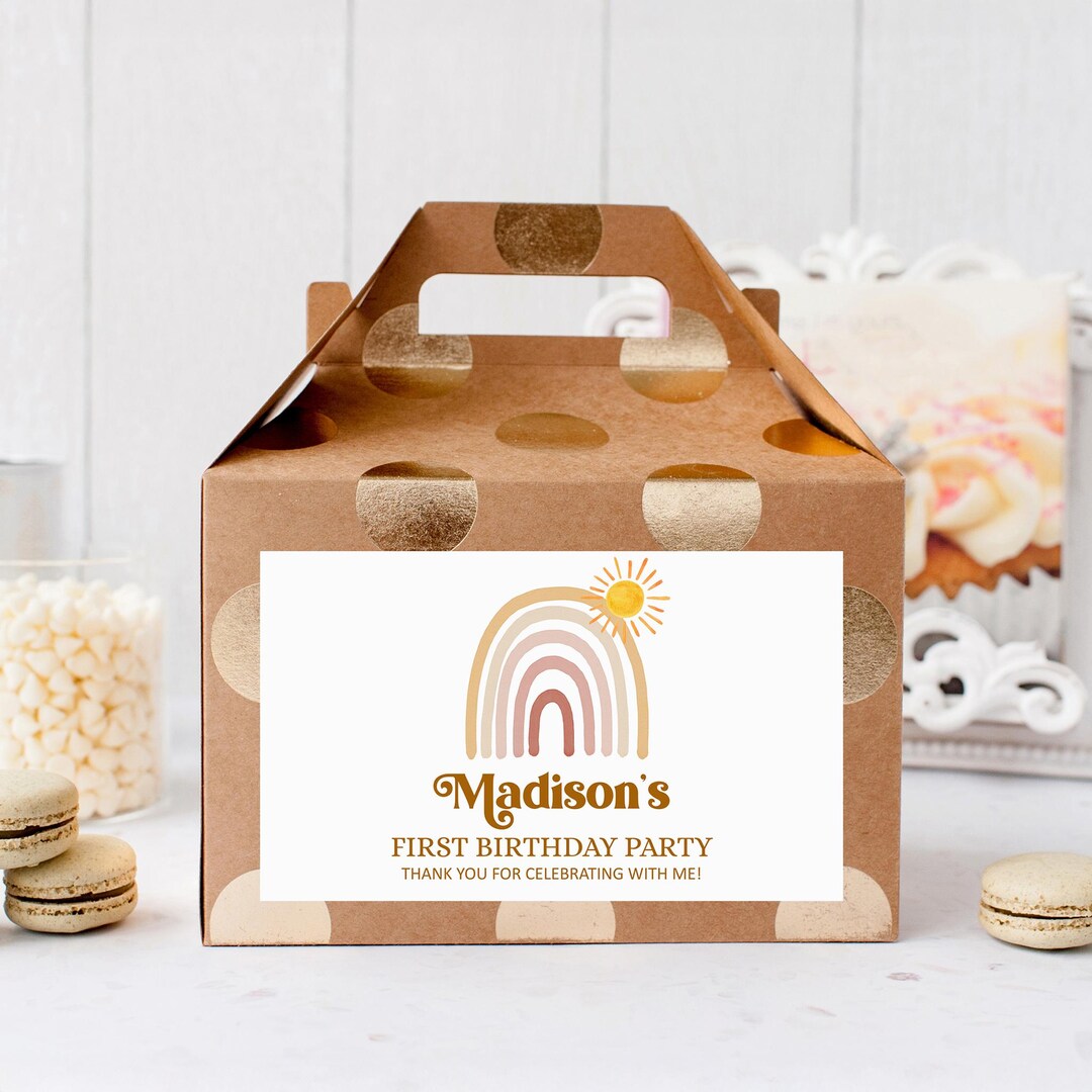 Editable Favor Box Sticker – Boho Rainbow & Sunshine Theme – Printable ...