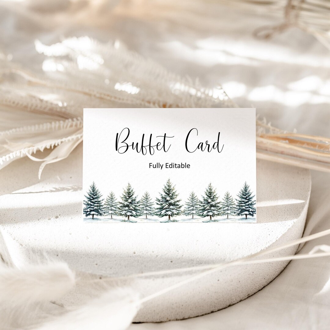 Winter Pine Trees Editable Buffet Food Card Food Label Table Tent Card ...