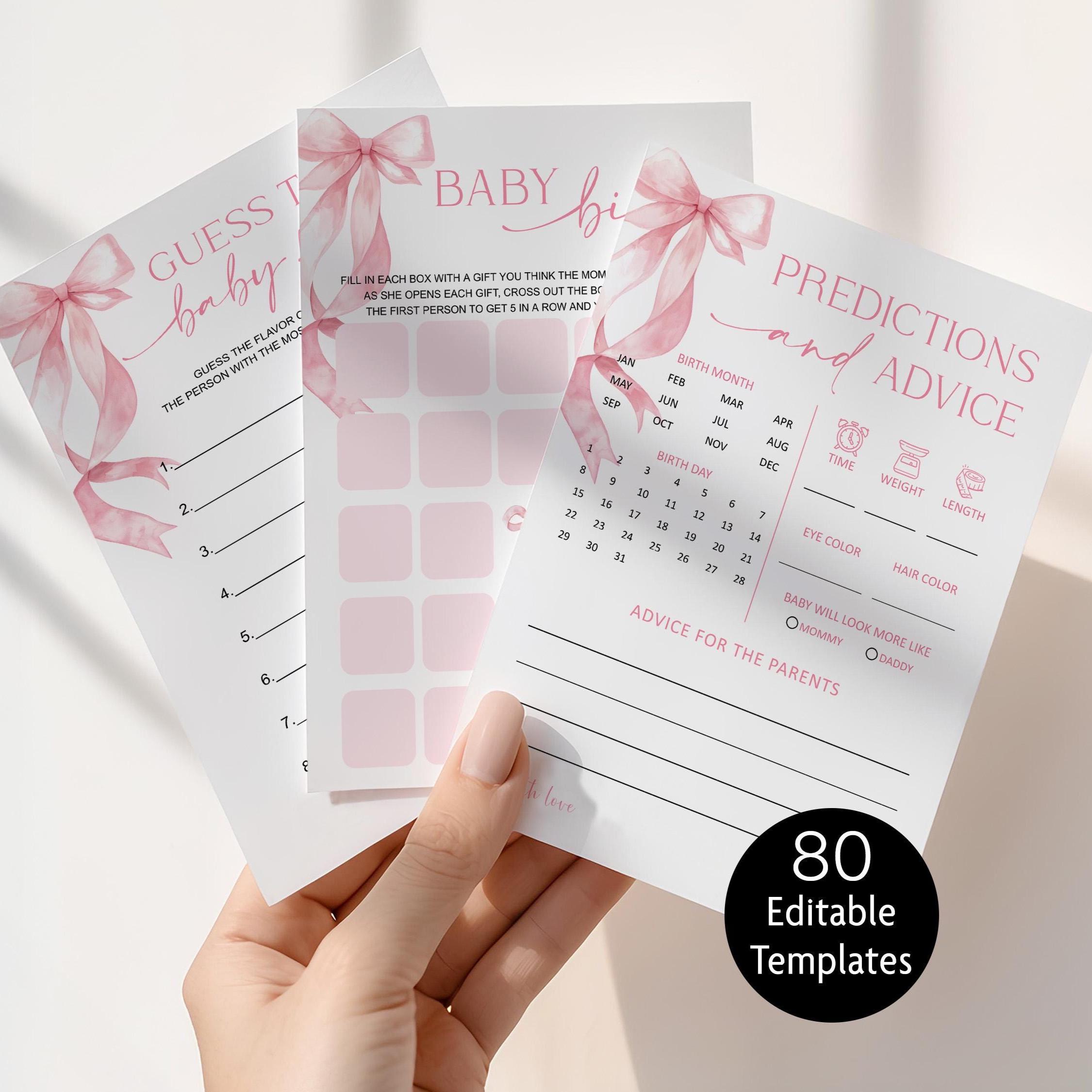 Editable Girl Baby Shower Signs Pink Bow Baby Shower - 10 Table Sign ...