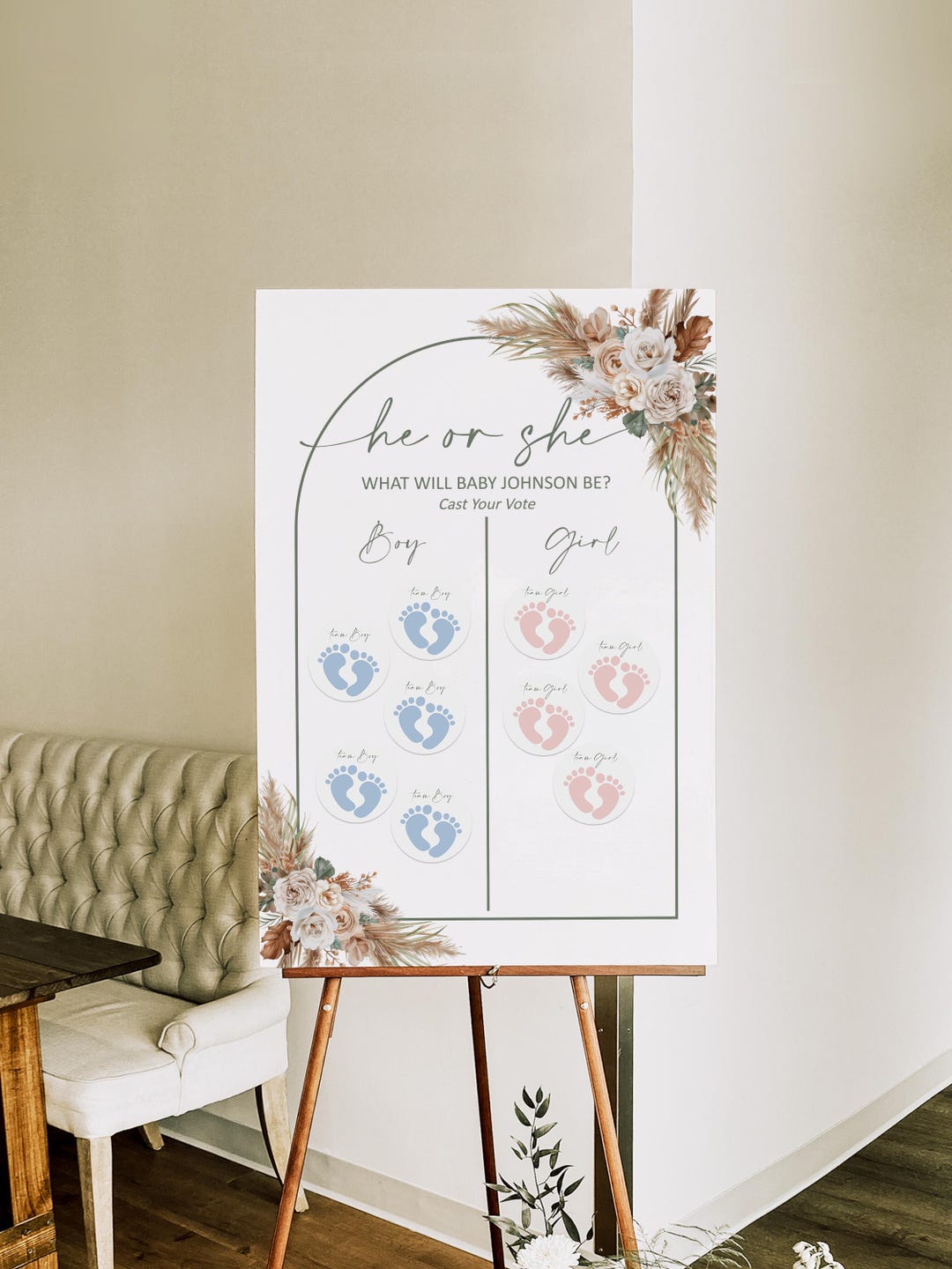 Editable Gender Reveal Voting Board Template Boho Gender Reveal Baby ...