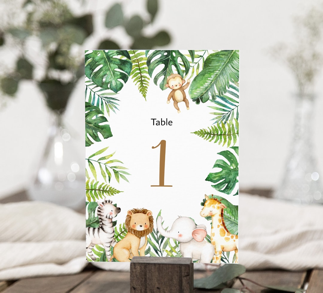 Table Number Cards Jungle Safari Animals Printable Table Numbers 1-20 ...