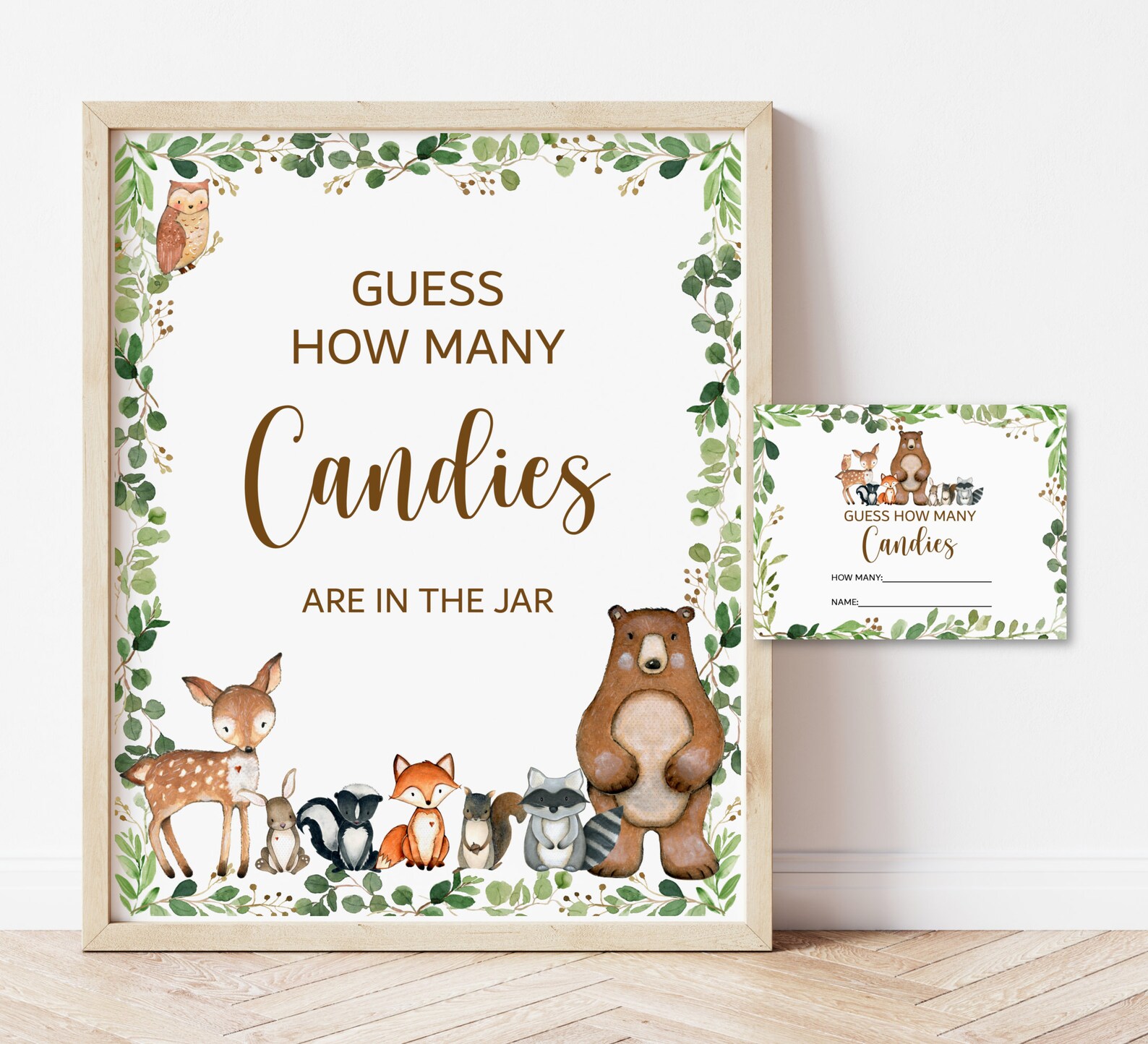 Guess How Many Candies Are in the Jar Game Woodland Baby | Etsy