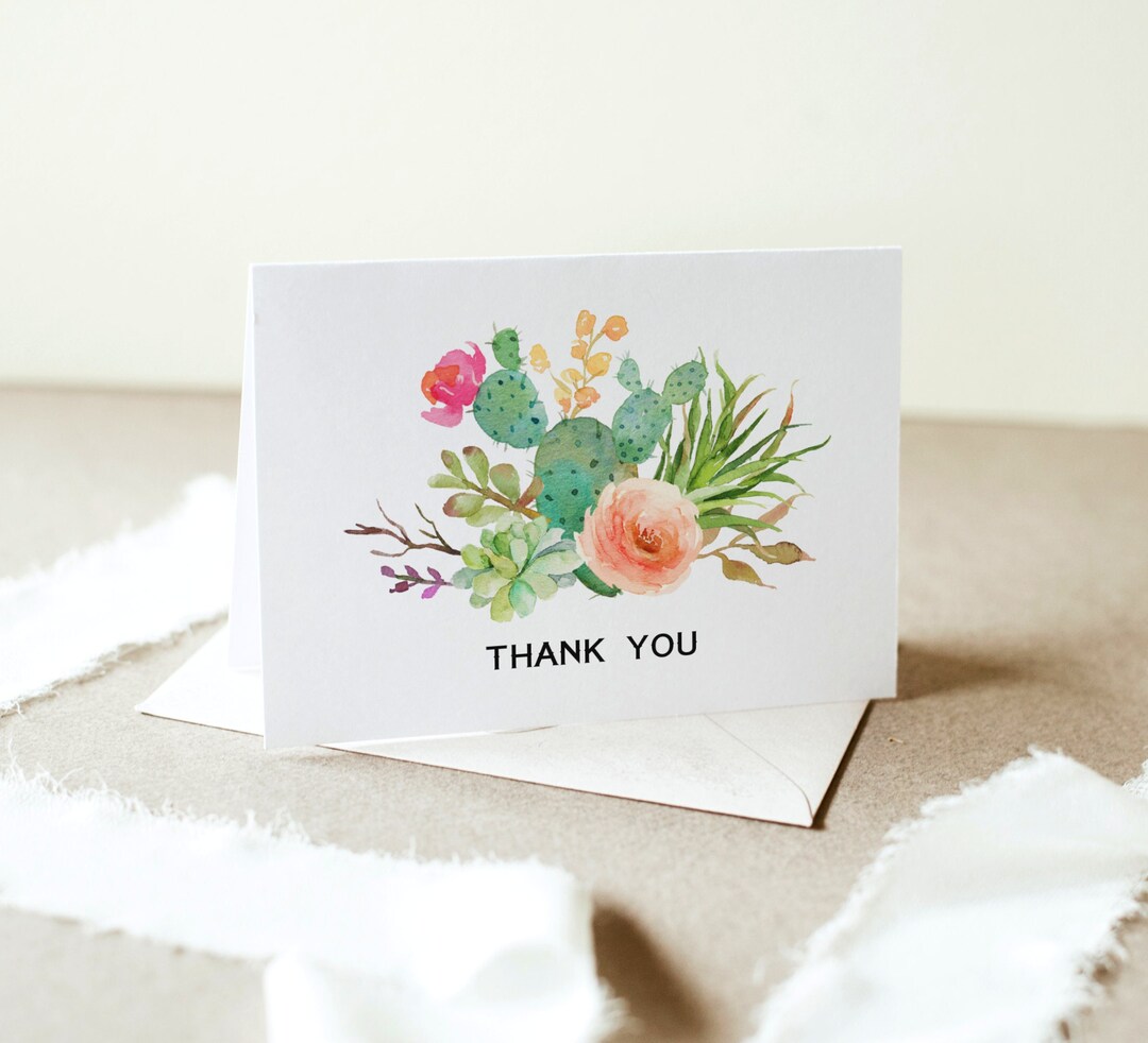 Cactus Thank You Cards Folded Thank You Notes Card Template - Etsy