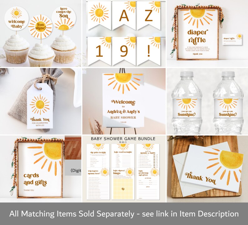 Sun Baby Shower Cupcake Toppers Here Comes the Son You Are My Sunshine ...