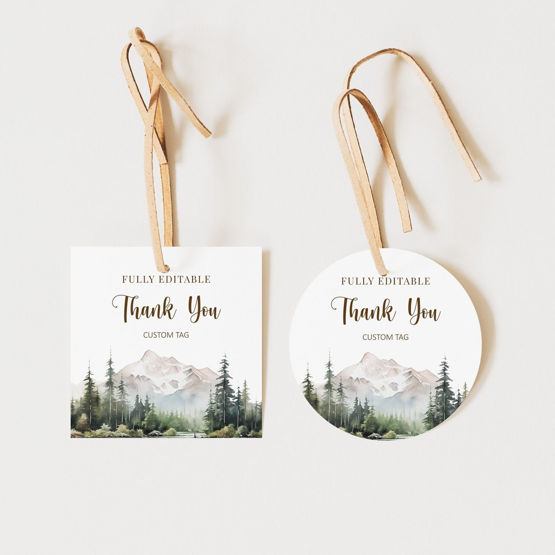 Editable Forest Mountain Thank You Tag Wedding Favor Tag Adventure Baby ...