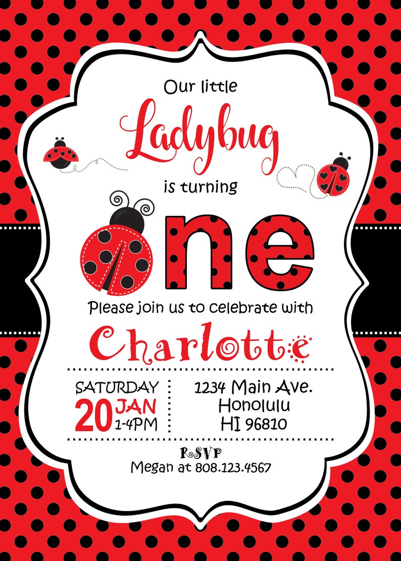 Ladybug Birthday Invitation Little Ladybug Birthday Invitation - Etsy