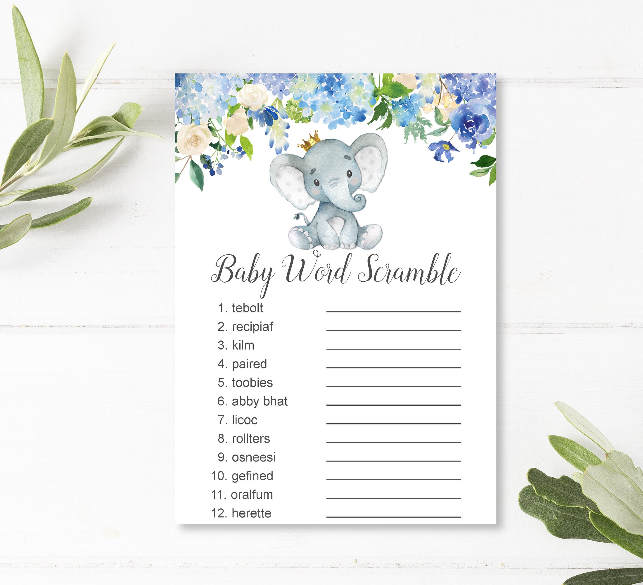 Baby Shower Word Scramble Elephant Boy Baby Shower Scramble - Etsy
